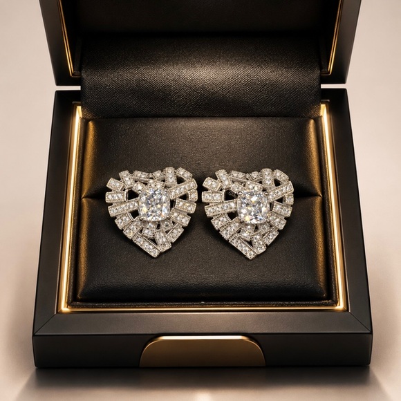 Jewelry | 925 Sterling Silver Cubic Zirconia Heart Stud Push Back ...